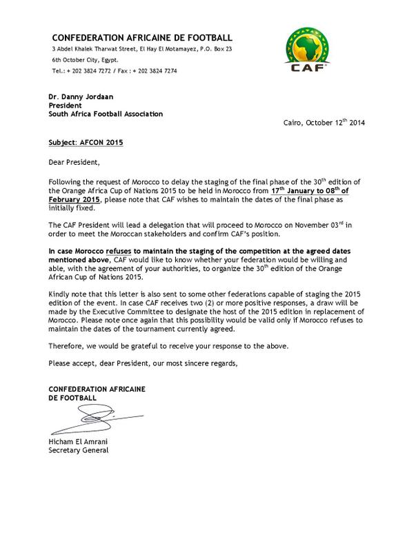 Organisation CAN 2015: Inquiète, la CAF a contacté le Ghana et l ...