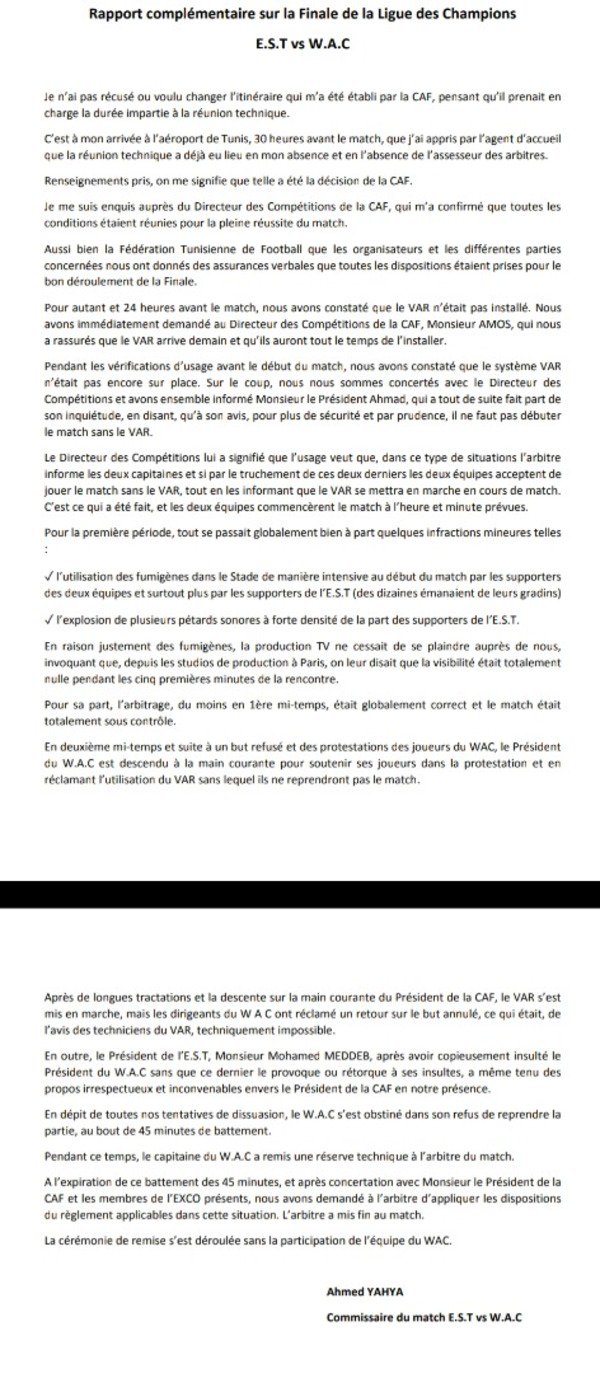 Finale retour LDC : Le rapport complémentaire accablant pour l ...